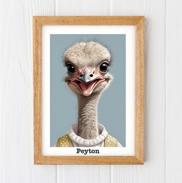 Ostrich print, personalised bird art nursery prints for toddler room